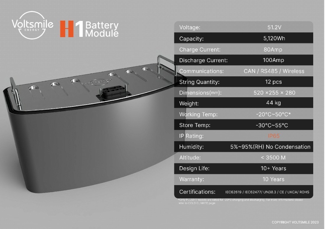 Voltsmile | H Series LFP High Voltage Stackable Battery 10.24~61.44kwh | 太阳能储能系统产品参数表 | 易恩孚储能系统名录